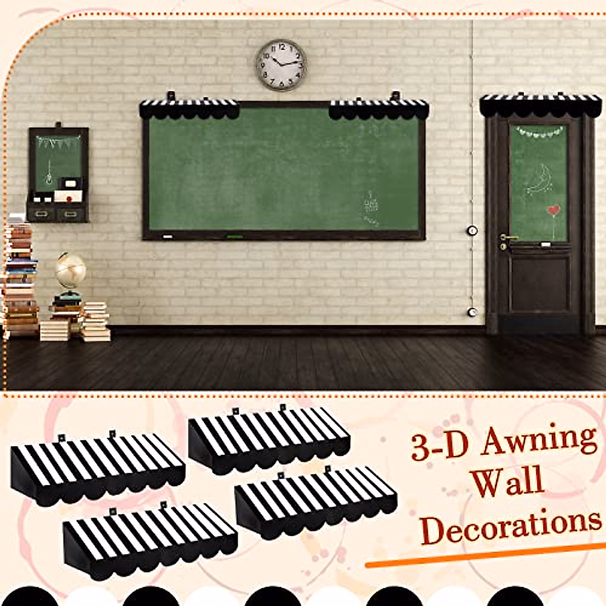 Tallew 4 Piece 3D Awning Wall Decorations Stripes Paper Awning Kids Awnings Circus Birthday Party Decor Carnival Theme Party Decorations for Doors Window Wall Classroom Home Concession Room(Black)