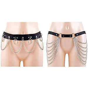 YOVORO 2PCS Punk Waist Belly Chain Belt for Women Leather Layered Body Chain Dance Pary Body Accessories Jewelry