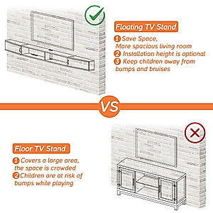 FITUEYES Floating TV Stand Wall Mounted Shelf with Colorful LED Lights, Wood Media Console Entertainment Center Under TV, Cabinet Hutch Desk Storage for Home and Office,Black