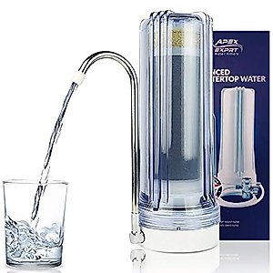 APEX MR-1030 Countertop, 3 Stage GAC Calcite KDF-55 Water Filter for Sink, Easy Install Faucet Water Filter - Reduces Heavy Metals, Bad Taste and Up to 99% of Chlorine - Clear
