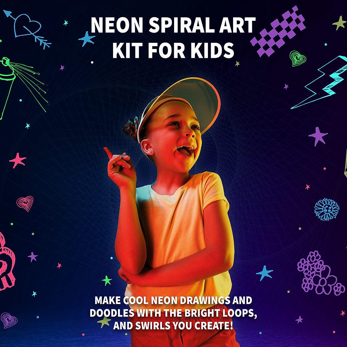 SpiceBox Spiral Art Drawing Kit for Kids, Neon Art Set, Stencil Draw Tools Children’s Creative Activities, 14 Twisted Projects, Step by Step Instruction, Age Range 8+