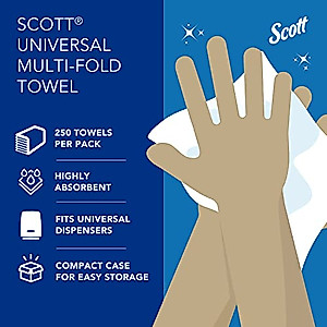 Scott® Multifold Paper Towels (03650), with Absorbency Pockets™, 9.2" x 9.4" sheets, White, Compact Case for Easy Storage, (250 Sheets/Pack, 12 Packs/Case, 3,000 Sheets/Case)