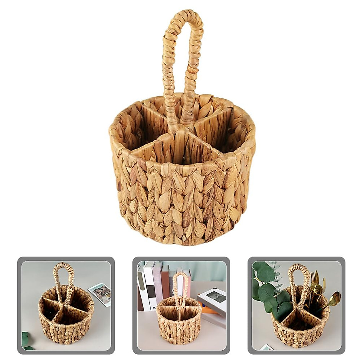Kichvoe Cutter Woven Baskets Wicker Silverware Fork and Spoon Hand Woven Cutlery Holder Chopsticks Fork Storage Tray Storage Basket Chic Sundry Basket Utensil Drain Rack To Weave Hyacinth