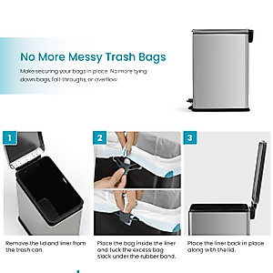 Home Zone Living 4.4 Gallon Slim Kitchen Trash Can, Stainless Steel, Step Pedal, 16.7 Liter