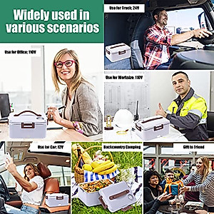 Suewow Electric Lunch Box 80W Food Heater 1.8L Portable Leak proof Self Heating Lunch Box 12V 24V 110V Faster Heated Lunch Boxes for Car/Truck/Home Self Heating Box 304 Stainless Steel Container