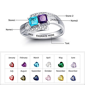 JewelOra Personalized Promise Rings for Her with 2 Simulated Birthstones Name Rings for Couples Wedding Engagement Band (10)
