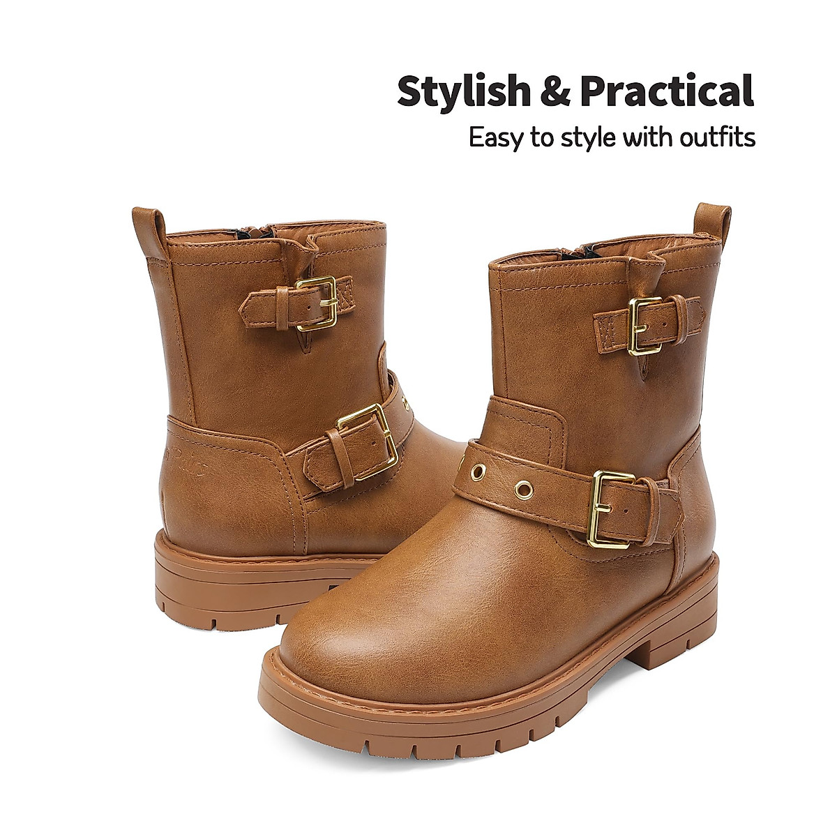 DREAM PAIRS Girls Ankle Booties Waterproof Side Zipper Boots Sdbo2305k Camel Size 2 Little Kid