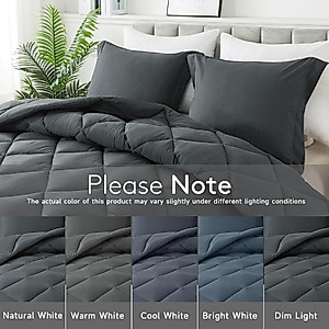 HYLEORY Twin Size Comforter Set with 1 Pillow Sham - Down Alternative Bed Comforters Bedding Sets for All Season - Lightweight - Machine Washable - Dark Grey