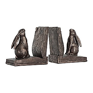 Creative Co-op EC0148 Rustic Rabbit on Book Resin (Set of 2 Pieces) Bookends, Bronze