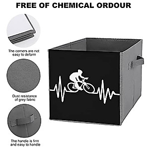 Bike Cycling Heartbeat Lifeline Canvas Collapsible Storage Bins Cube Organizer Baskets with Handles for Home Office Car