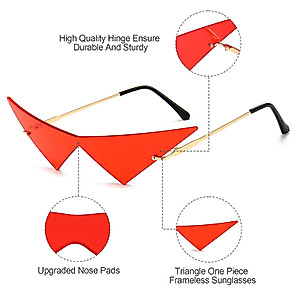 4 Pairs Triangle Sunglasses Frameless Space Eye Sunglasses Rimless Pointy Glasses Men Party Prom Sunglasses for Women and Men (Red, Blue, Gray, Purple)