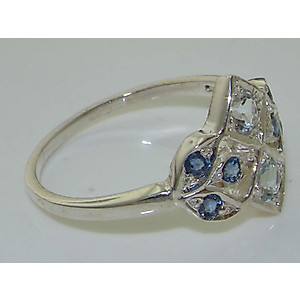 LetsBuyGold 925 Sterling Silver Natural Aquamarine and Sapphire Womens Cluster Ring - Sizes 4 to 12 Available