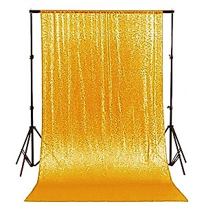 AMZLOKAE Sequin Backdrop Curtain Gold 4FTx7FT Shimmer Curtain Panels Photography Backdrop Sequin Fabric Backdrop Baby Shower Curtains Glitter Backdrop for Wedding/Party