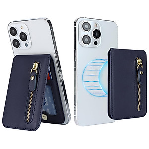 Cavor Compatible with Magsafe Wallet,Wallet with Adjustable Stand,Magnetic Wallet for iPhone 16 Pro Max/14 Pro/15/14 Plus/13/12,Magsafe Card Holder,Magsafe Phone Wallet,Zipper Pocket-Blue