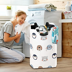 xigua Laundry Hamper Basket Cute Arctic Animals Collapsible Nursery Storage Bin Waterproof Clothing Baskets for Home Bedroom Bathroom Washing Room