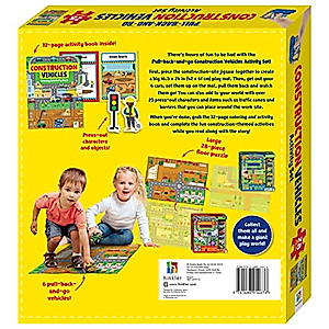 Hinkler Pull-back-and-go: Construction - 28-piece Floor Puzzle - Play Mat - Coloring and Activity Book - 6 Pull and Go Cars - Activity Set for Kids Aged 3 to 6