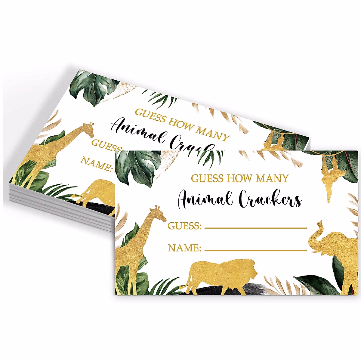 Yuzioey Guess How Many Animal Crackers Guessing Game, 50 Cards and Matching Standing Sign, Safari Jungle Animal Baby Shower Game Cards