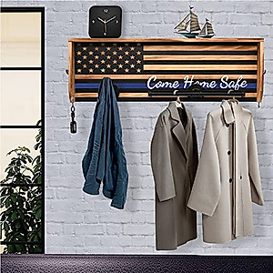 PINKBlUE Personalized Customization Wall Mounted Tactical Duty Gear Rack with Police Flag – Police Storage Shelf & Law Enforcement Organizer-Police Gift Decor (Wood Color)