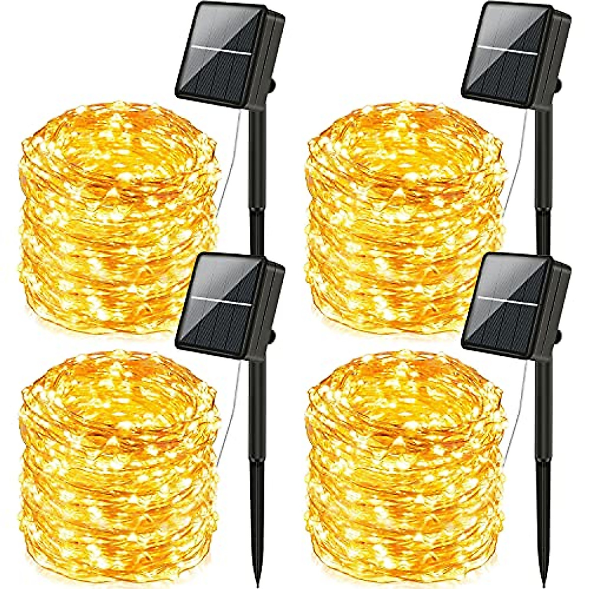 Extra-Long Solar String Lights Outdoor Waterproof - 4-Pack Each 72FT 200 LED Solar Powered Fairy Lights - 8 Modes Copper wire lights for Patio Trees Garden Party Christmas Wedding (Warm White)