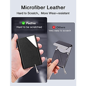 Padike Business Card Holder, Upgraded Leather Business Card Case Pocket Card Holders for Men or Women, Metal Slim Name Card Holder RFID Blocking Business Card Carrier with Magnetic Closure(Black)