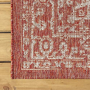 JONATHAN Y SMB104A-3 Malta Bohemian Medallion Textured Weave Indoor Outdoor -Area Rug, Coastal, Traditional, Transitional Easy-Cleaning,Bedroom,Kitchen,Backyard,Patio,Non Shedding, Red/Taupe, 3 X 5