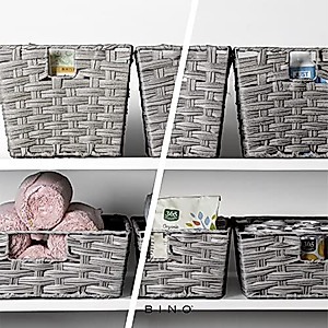 BINO 2 Pack Woven Resin Basket Organizer - Shelf Organizer with Built-in Carry Handles, Medium - Light Grey