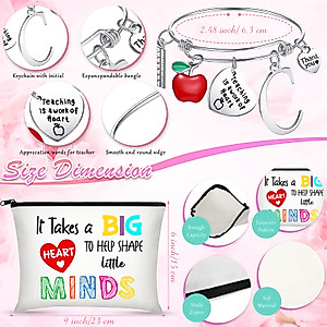 Kenning 3 Pcs Teacher Appreciation Week Gifts Set Include Inspirational Notebook with Quote, Zippered Makeup Bag and Bracelet with Initial for Teacher Week, Birthday, Back to School(Letter C)