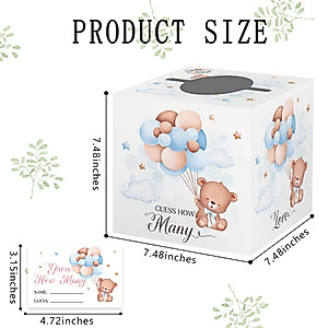 Azbuk Blue balloons Bear Baby Shower Game Cards with Box, Guess How Many, Baby Shower Game with Box and 50 Guessing Cards, Baby Shower Decorations for Boy and Girl