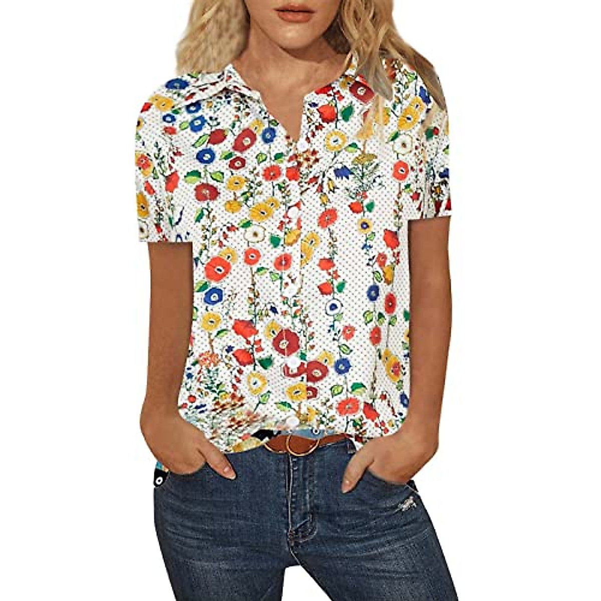 Women Casual Summer Fashion Top V Neck Print T Shirt Short Sleeves Tunic Shirt Loose Fit Short Sleeve Lace Party Blouse,Oversized T Shirts for Women Graphic Tee Y2K