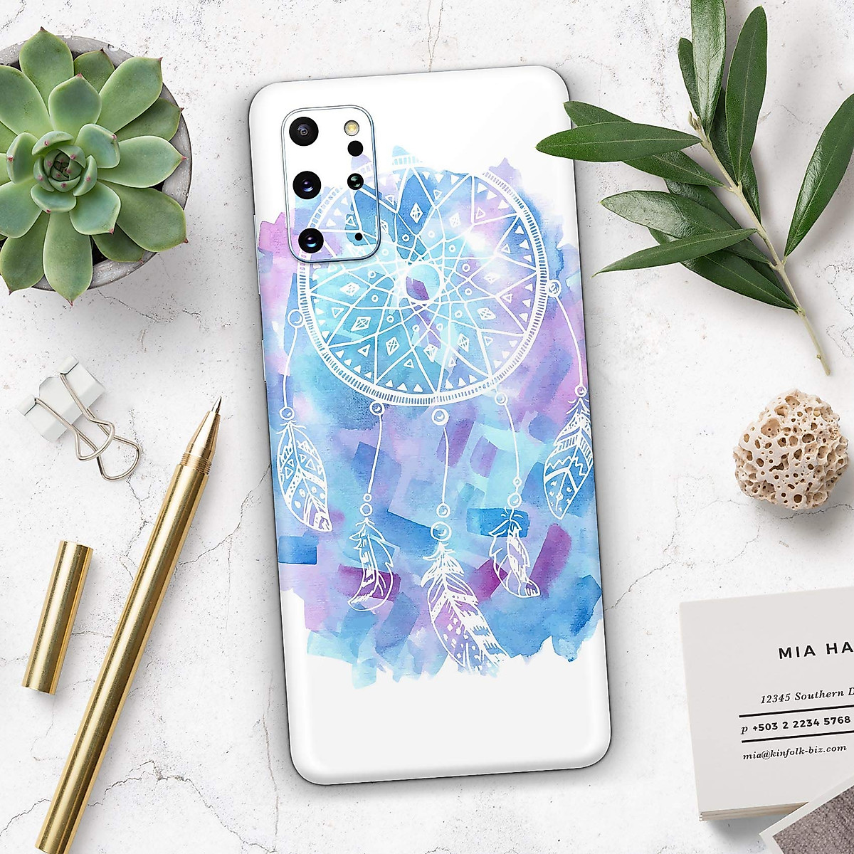 DesignSkinz Watercolor Dreamcatcher Protective Vinyl Decal Wrap Skin Cover Compatible with The Samsung Galaxy S20 (Screen Trim & Back Glass Skin)