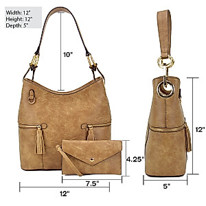 Dasein Hobo Purse for Women Handbags Ladies Purses Slouchy Hobo Bags Vegan Leather Tote Shoulder Bag with Tassel and Wallet