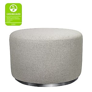 Babyletto Tuba Gliding Ottoman in Performance Grey Eco-Weave with Silver Base, Water Repellent & Stain Resistant, Greenguard Gold and CertiPUR-US Certified