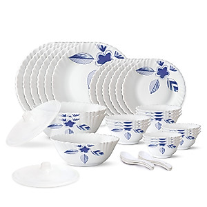 Borosil Gourmet Dinnerware Set For 6, 35 Pieces, White Dinner Plates and Bowls Sets, Chip Resistant Tempered Opal Glass, Stain Resistant, Dishwasher & Microwave Safe Dinner Set For Gifting, Serves 6
