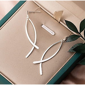 SLUYNZ 925 Sterling Silver Shiny Bar Dangle Earrings for Women Teens Flat Bar Earrings Curve Line Earrings (A-Silver)