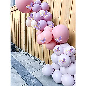 Monlot Baby Shower Decorations for Girl 135 Pcs Pink Purple Balloon Garland Kit Metallic Lavender Balloon Arch Double Stuffed Balloons Butterfly Stickers for Wedding Birthday Party Decorations