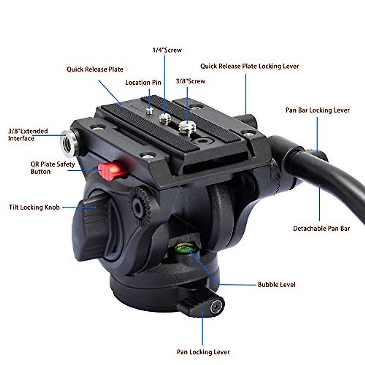 Avella Video Tripod Fluid Head with Quick Release Plate, Lightweight Heavy Duty Compatible with Manfrotto,Max Load 13.2lb/6kg for Video Canon Nikon Sony Olympus Panasonic DSLR Camera, V501