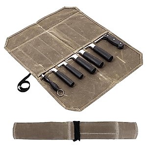 Generic 7 Slots Knife Bags for Chefs Professional, Waterproof Chef Roll Bag, Travel Canvas Carrying Case with Adjustable Strap, 22*18in, khaki, 888002