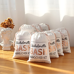 Cytdkve Rose Gold Foiled Bachelorette Hangover Kit Drawstring Bags, Wedding Party Favor Bags for Bridesmaid Gifts (10 Pieces, White, 5 x 7 Inch)