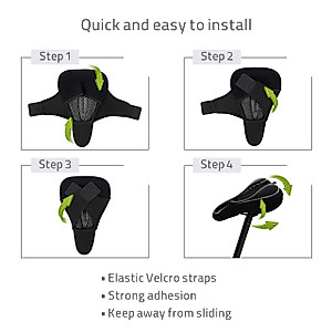 Ronux Bike Seat Cushion, Extra Soft Comfy Bicycle Seat Cover-Memory Foam & Gel, for Peloton Bike, Stationary, Exercise, Electric, Road & Mountain Bikes-Women & Men (Black)