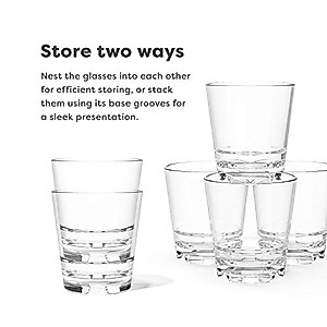 TOSSWARE RESERVE 8oz Stacking Rocks, SET OF 4, Premium Quality, Tritan Dishwasher Safe & Heat Resistant Unbreakable Plastic Whiskey Glasses, Clear