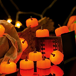 RSXCEOM 12 Pack LED Pumpkin Lights, Halloween Pumpkins Battery Operated, Pumpkin Tea Lights, Flameless Candles for Halloween Decoration, Party, Orange