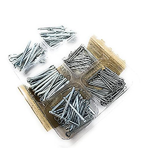 Everbilt 164 Pcs Galvanized Zinc Plated Steel Cotter Pin Clip Assortment Combo Pack Kit Set Key Fastner -Small- 6 Different Sizes- Not Metric, Made for USA, with USA Sizes-Extended Prong