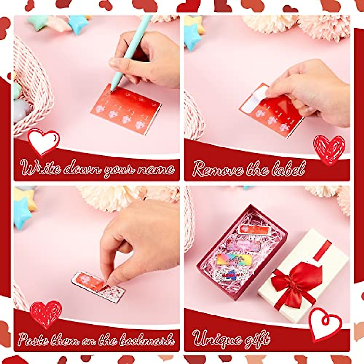 48 Pack Valentine's Day Magnetic Bookmark for Kids Women with 48 Valentine's Stickers Assorted Stationery Rewards Gifts in 12 Different Designs Book Reading Accessories Classroom Party Supplies