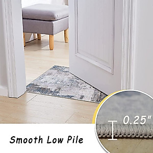 vivorug Washable Rug, Ultra Soft - 4' Round Rug, Non Slip Abstract Rug Foldable, Stain Resistant Rugs for Living Room Bedroom, Modern Fuzzy Rug (Grey/Navy, 4 Round)