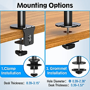 MOUNTUP Dual Monitor Stand, Vertical Monitor Mount for 2 Max 32 inch Stack Screen Monitors, Height Adjustable, Swivel, Tilt Monitor Desk Mount with C Clamp Grommet Base, MU3004