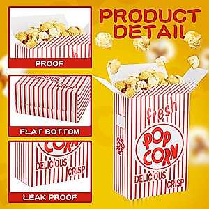 Riosy 200 Pieces Popcorn Boxes Red and White Popcorn Containers Bulk Close Top Paper Popcorn Box Party Favor for Movie Parties and Theater Night, 6 x 4 x 2 Inch