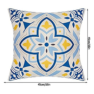 Set of 4 Decorative Waterproof Throw Pillow Covers Outdoor Boho Floral Cushion Covers for Patio Furniture Porch , 18x18 Inch