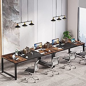 LITTLE TREE 70.8 Inch X-Large Executive Computer Office Desk, Brown+Black