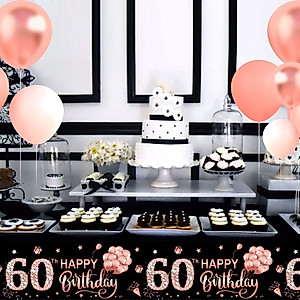 3 Pack 60th Birthday Tablecloth Decorations for Women, Pink Rose Gold Happy Sixty Birthday Theme Table Cover Party Supplies, 60 Year Old Birthday Plastic Disposable Rectangular Table Cloth Decor