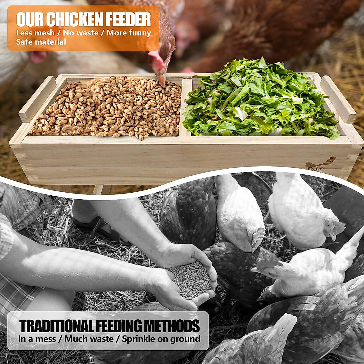 COLRASN Chicken Picnic Table,Chicken Feeder No Waste Handmade Wooden, DIY Chicken Feeder Kit, 15.7" L X 15" W X 10" H, Duck Feeder No Mess, Easy to Clean and Fill, Keep Food Fresh and Dry